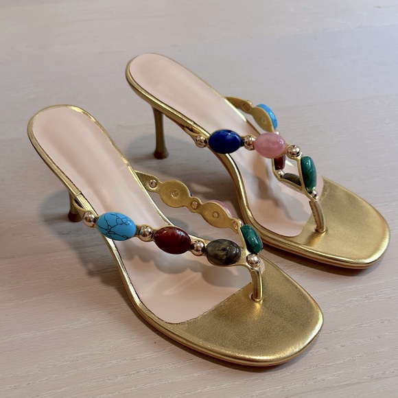 Shoes | Gold Gemstone High Heel Sandals Resortcore Party Glam | Poshmark
